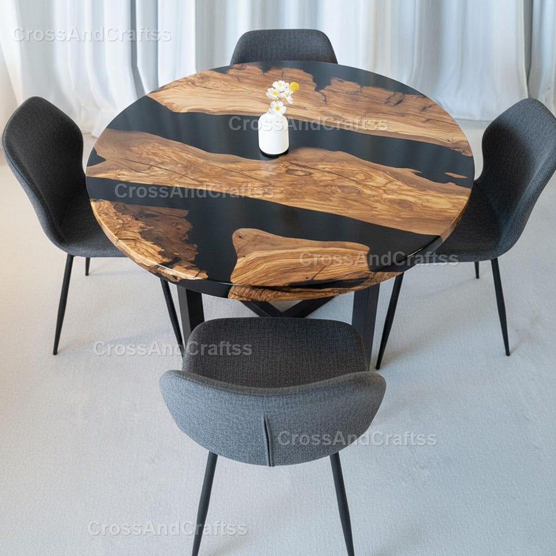 Round Black Epoxy River Tabletop | Live Edge Wood Resin Dining Table ...