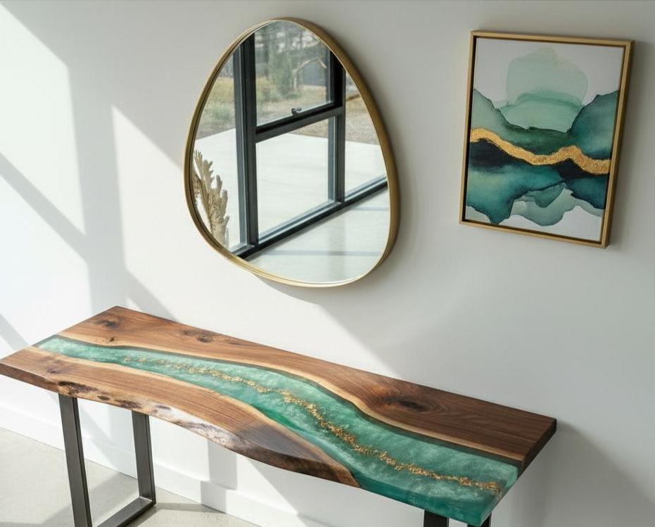 Emerald Epoxy River Console Table | Live Edge Walnut Entryway Table ...