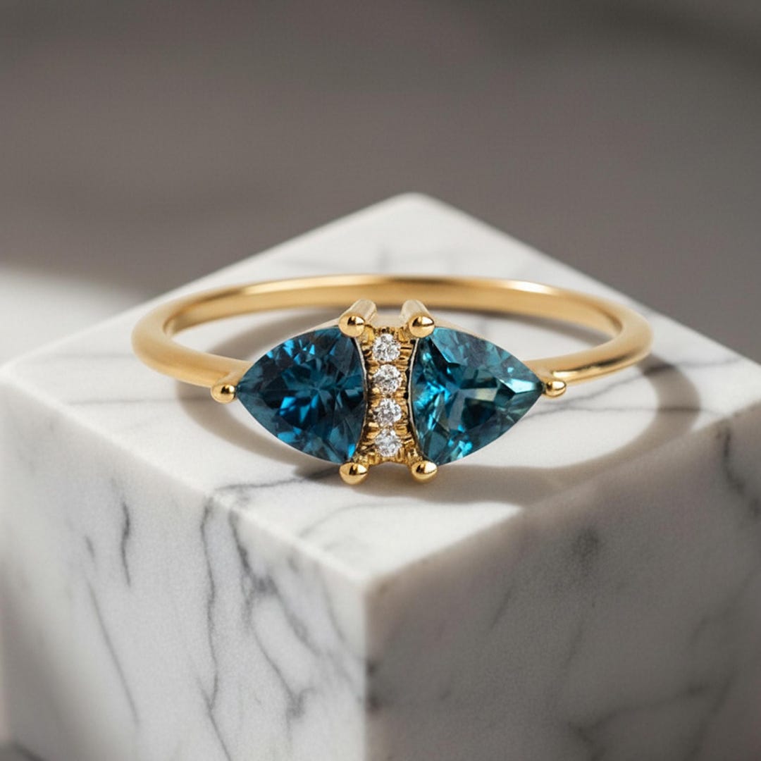 London Blue Topaz Trillion Ring, Gold Promise Ring - Etsy