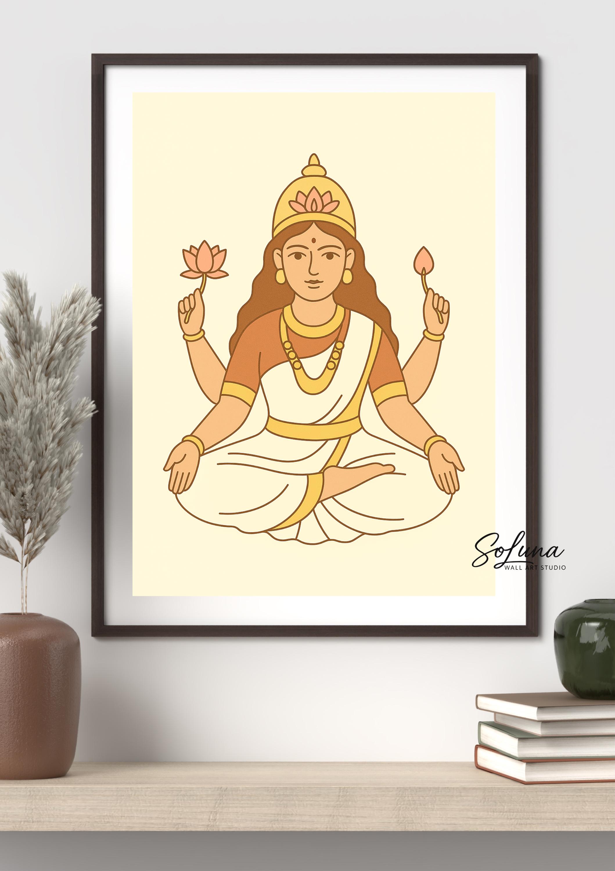 Goddess Parvati Wall Art, Hindu Goddess Printable, Minimalist Lotus ...
