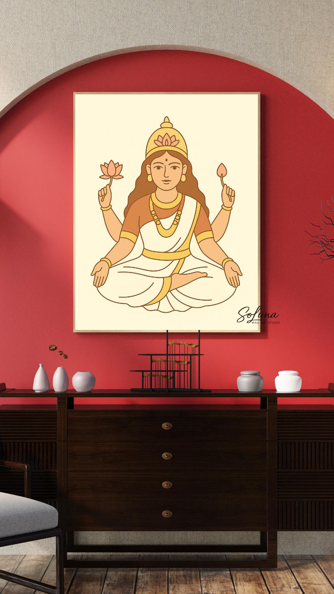 Goddess Parvati Wall Art, Hindu Goddess Printable, Minimalist Lotus ...