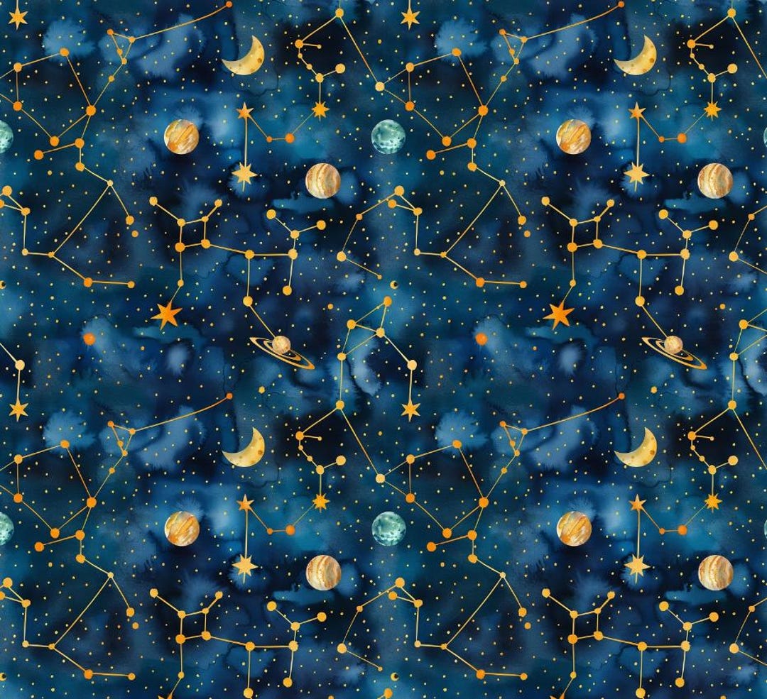 Constellation Galaxy Pattern Cotton Fabric - 100% Cotton - 55 Inches ...
