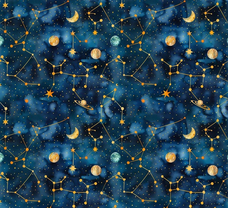 Constellation Galaxy Pattern Cotton Fabric - 100% Cotton - 55 Inches ...