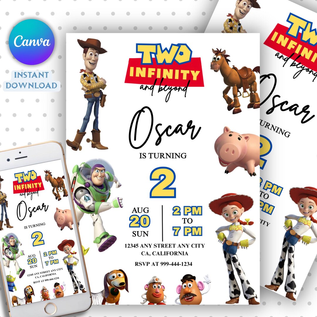 Editable Two Infinity and Beyond Birthday Invitation Template, Toy ...