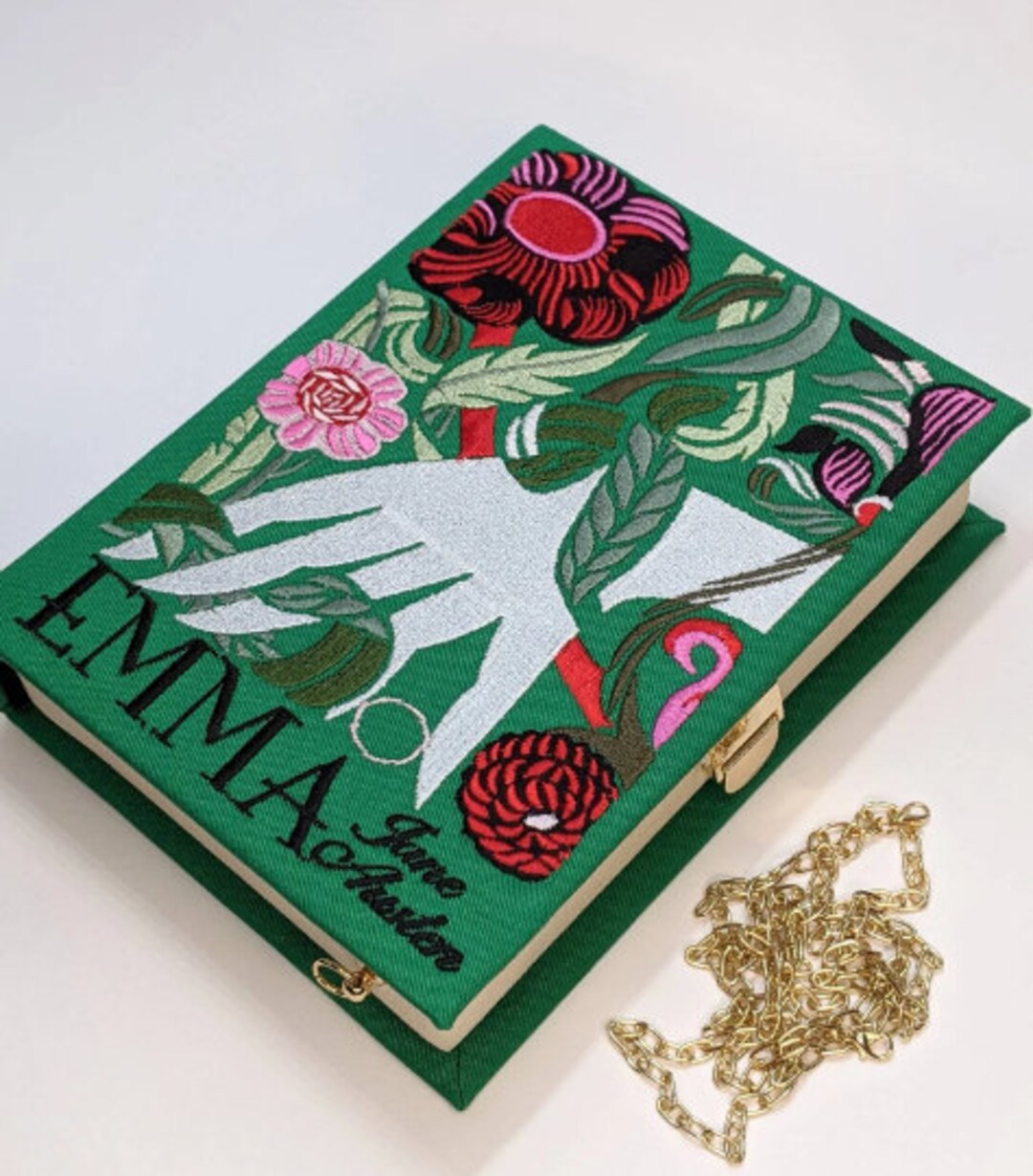Embroidered Book Bag Clutch Keepsake Box Purse Emma (jane Austen) - Etsy