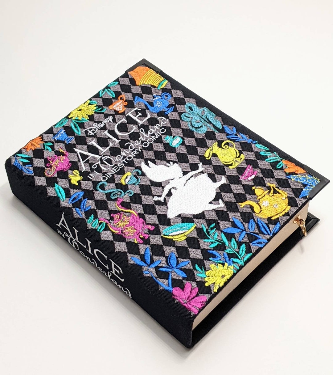 Embroidered Book Bag Clutch Purse Alice's Adventures in Wonderland ...