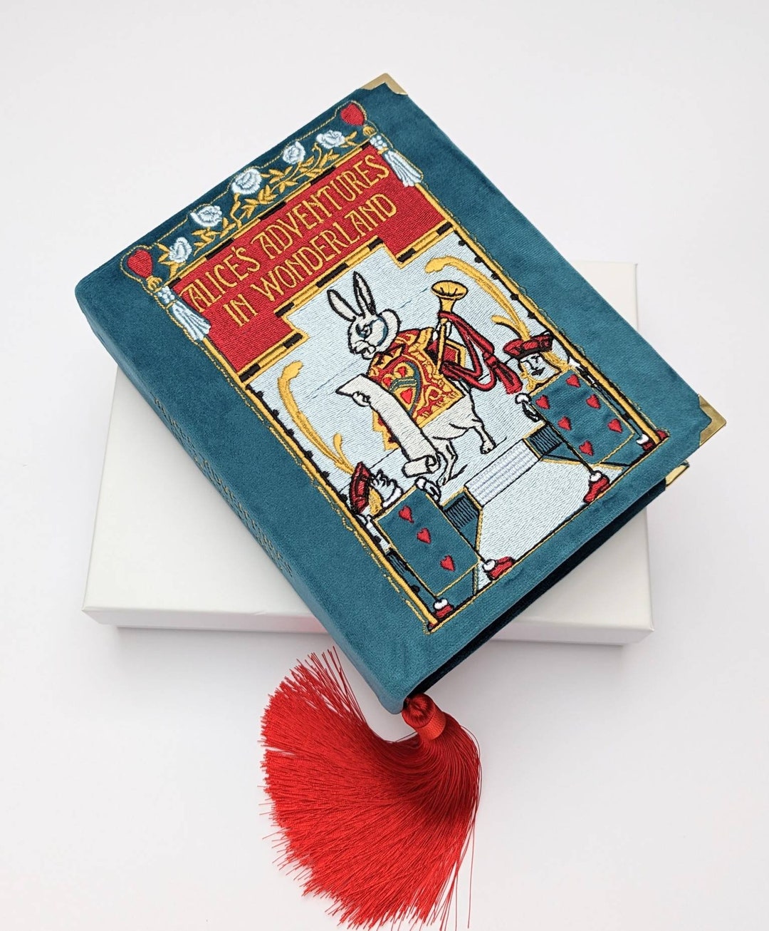 Embroidered Book Bag Clutch Purse Alice's Adventures in Wonderland - Etsy