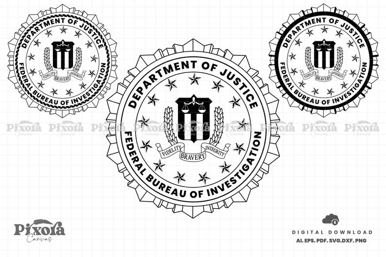 Seal of the Federal Burau of Investigation Svg Bundle, FBI Badge Logo ...