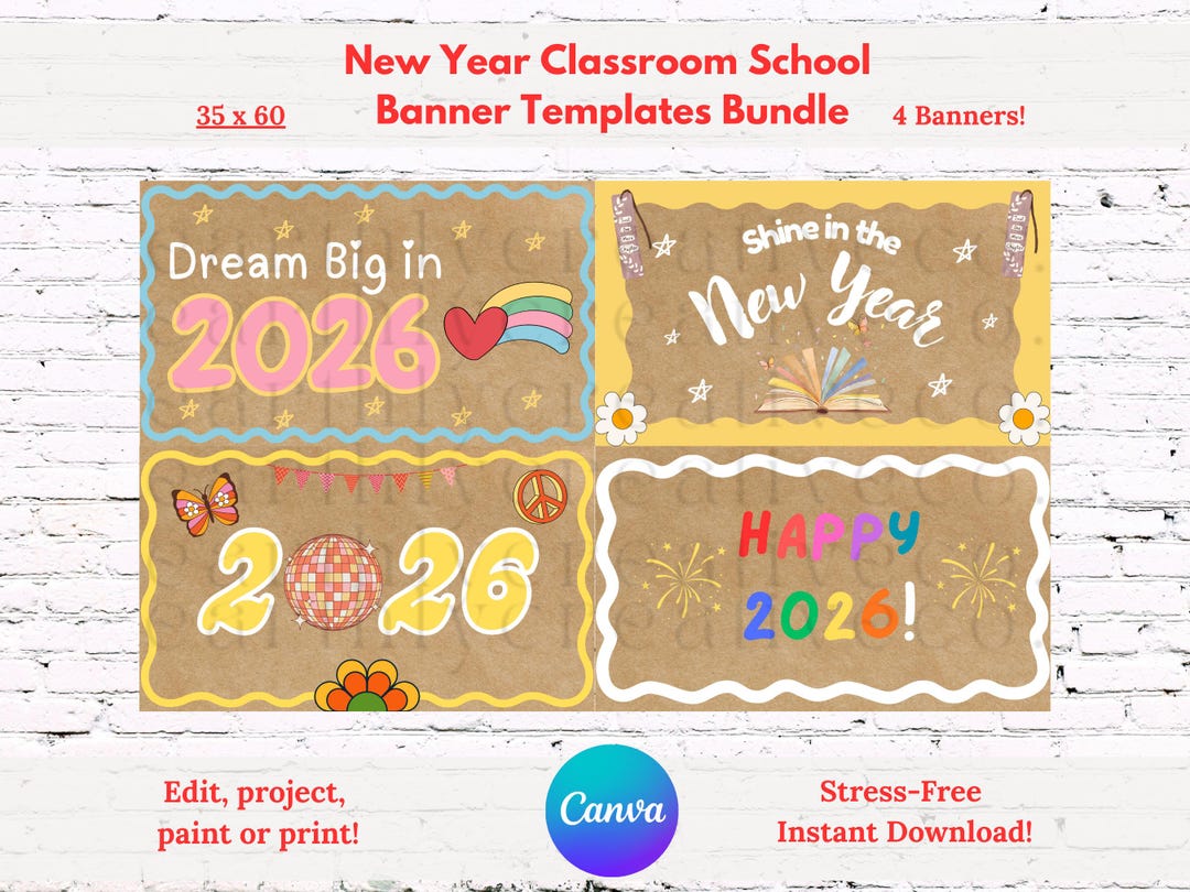 New Year Classroom School Banner Templates Bundle: Canva Back to School ...