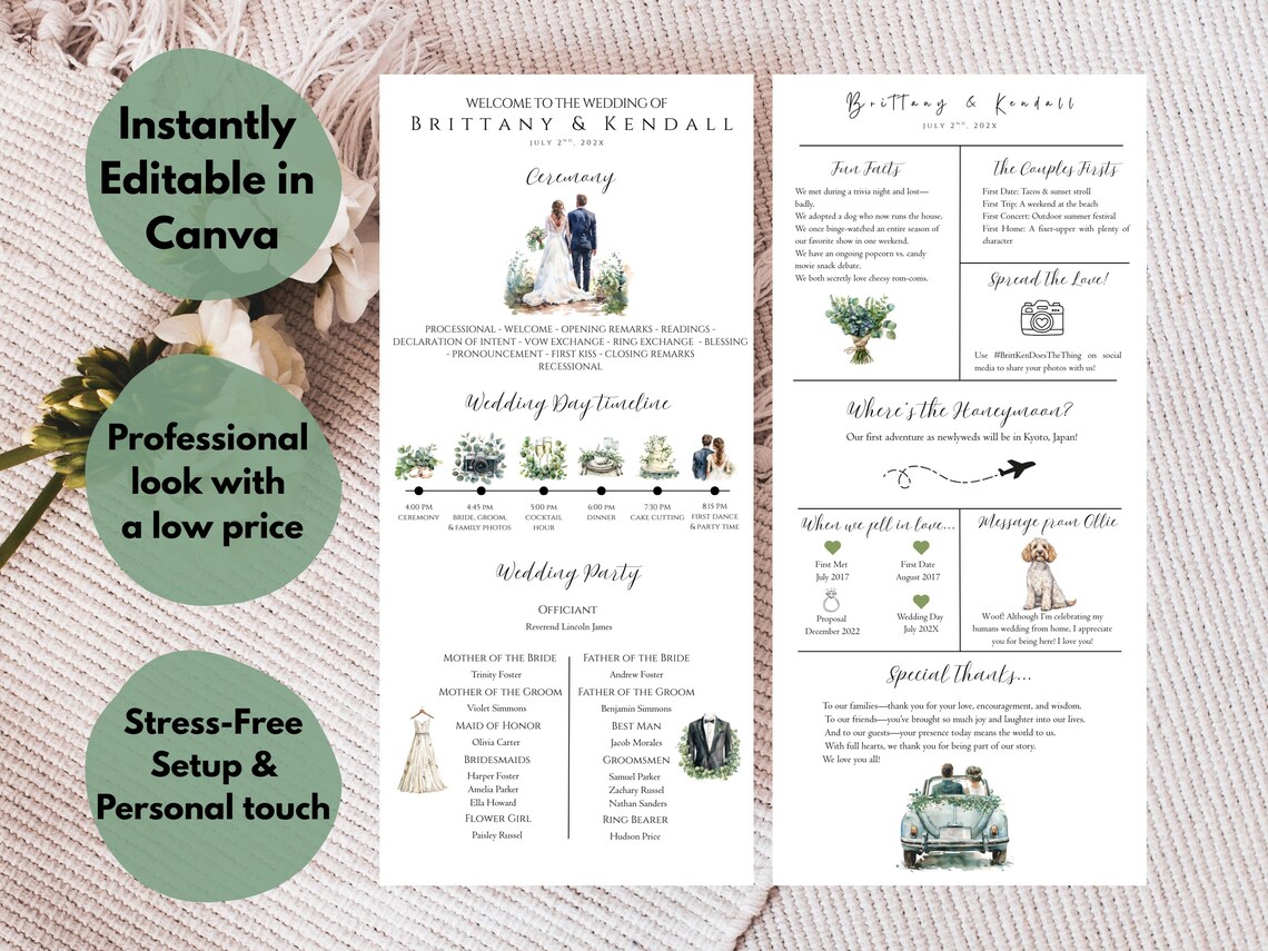 Wedding Program Template | Editable Ceremony Program | Canva Wedding ...