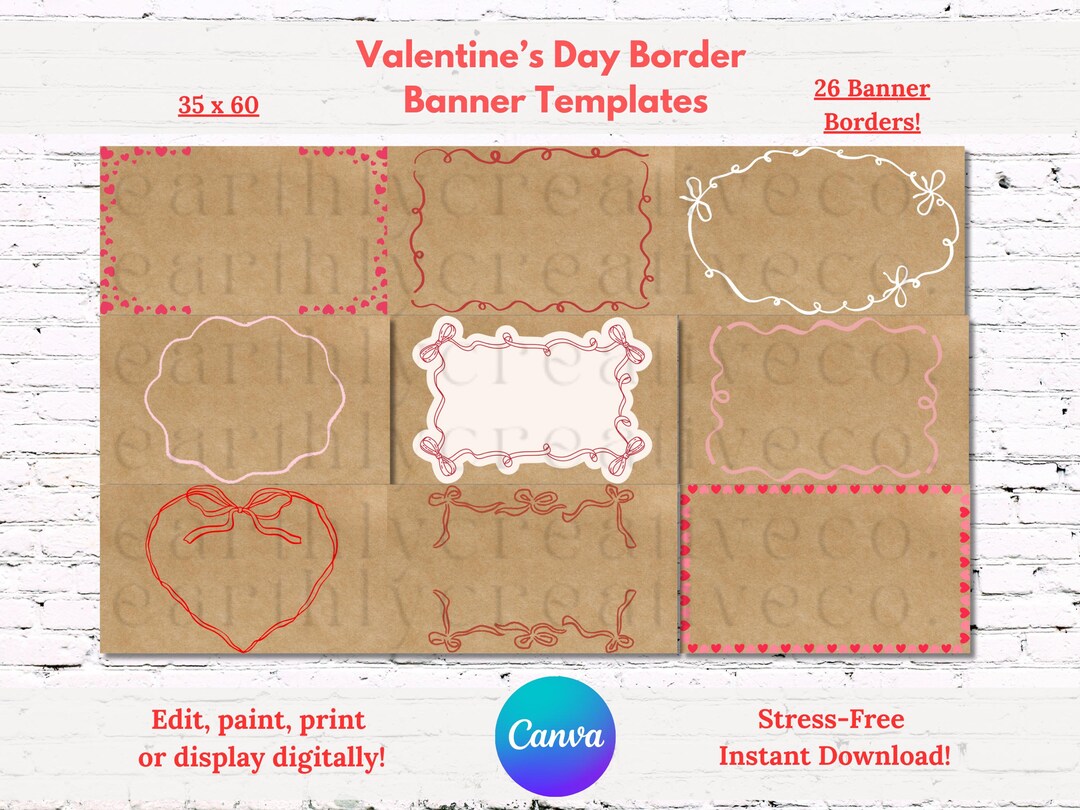 Valentine’s Day Border Banner Templates: Canva Valentine Borders for ...