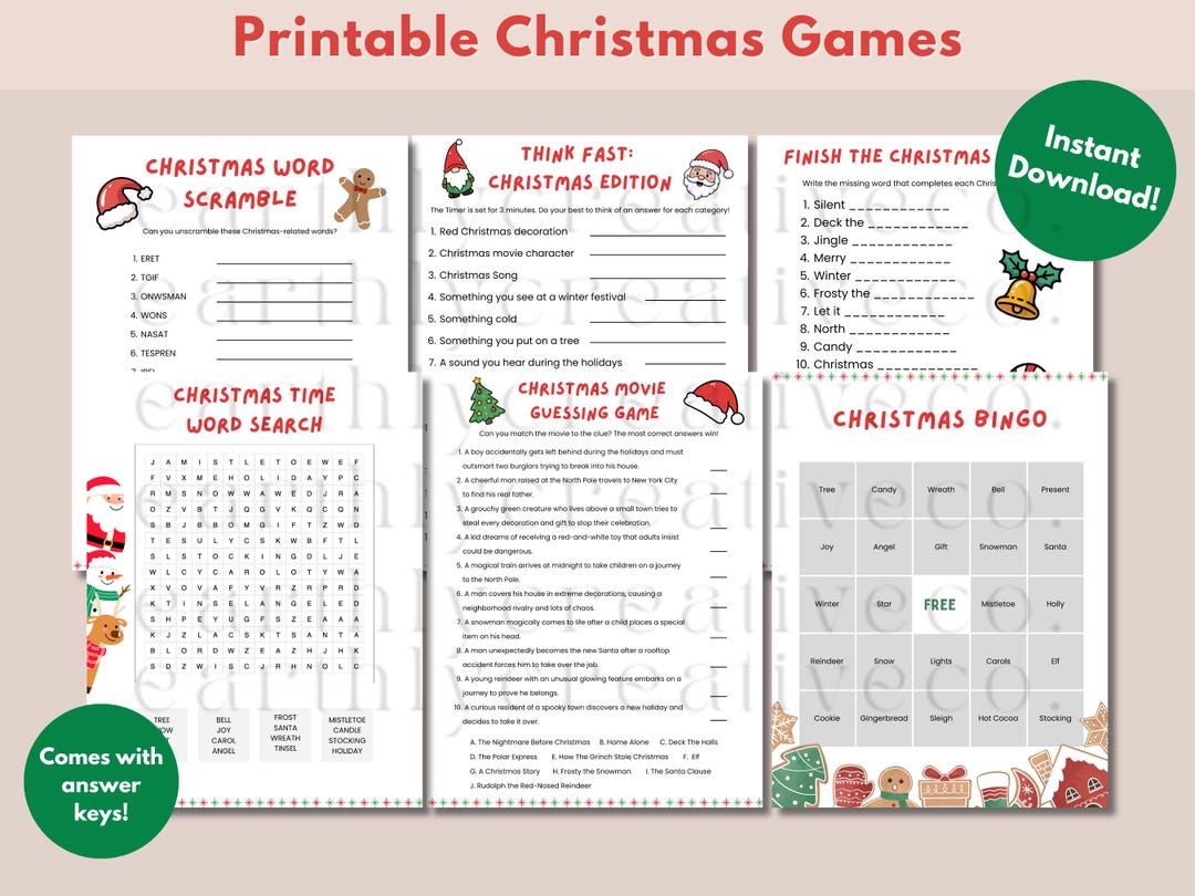 Printable Christmas Games Bundle: Holiday Party Trivia (digital ...