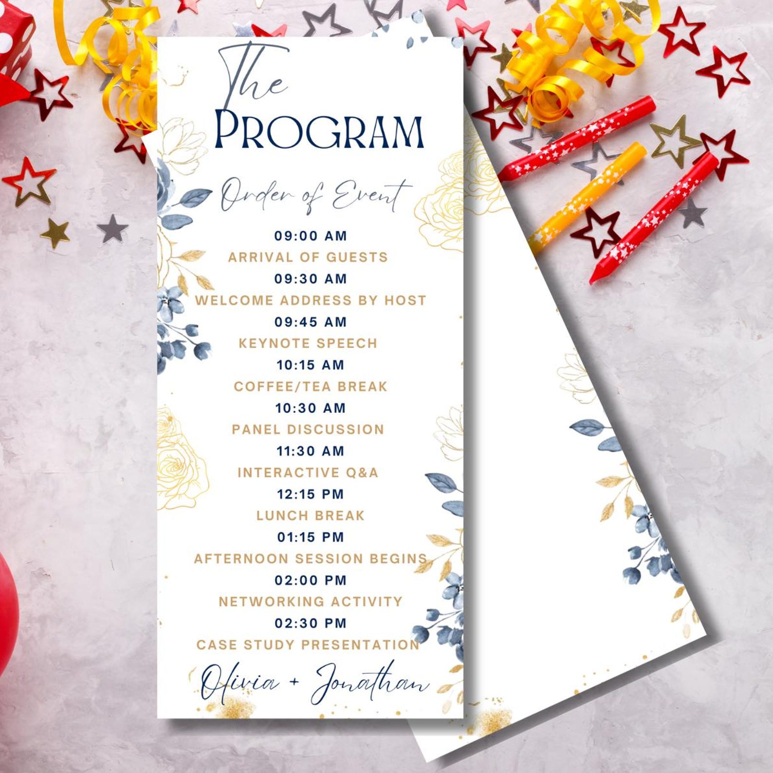 Gold Glitter Birthday Program Template, Dinner Party Itinerary (instant ...