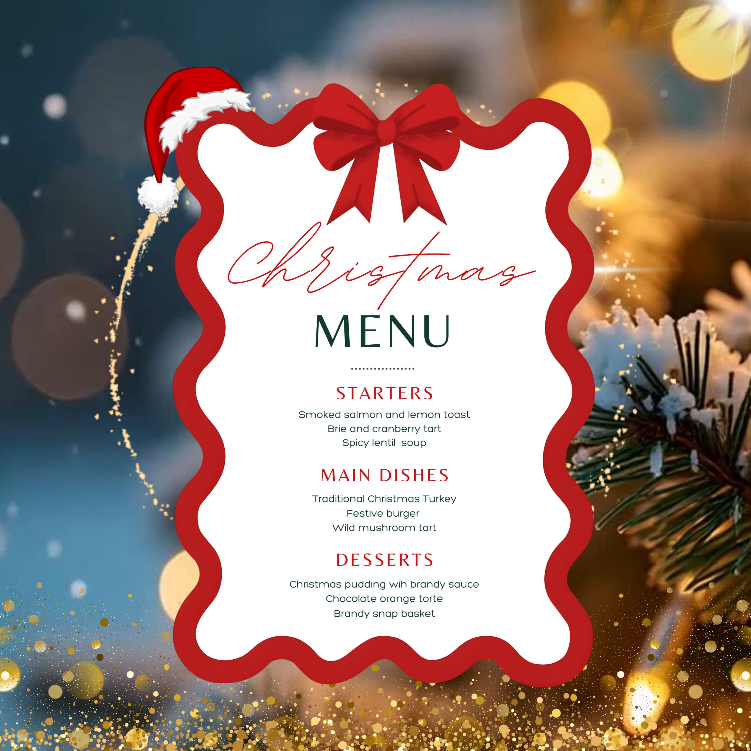 Editable Christmas Menu Template, Hand Drawn Bow (printable Download ...