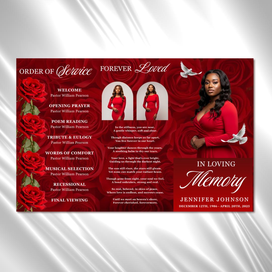 Red Funeral Program Template: Trifold Memorial, Celebration of Life ...