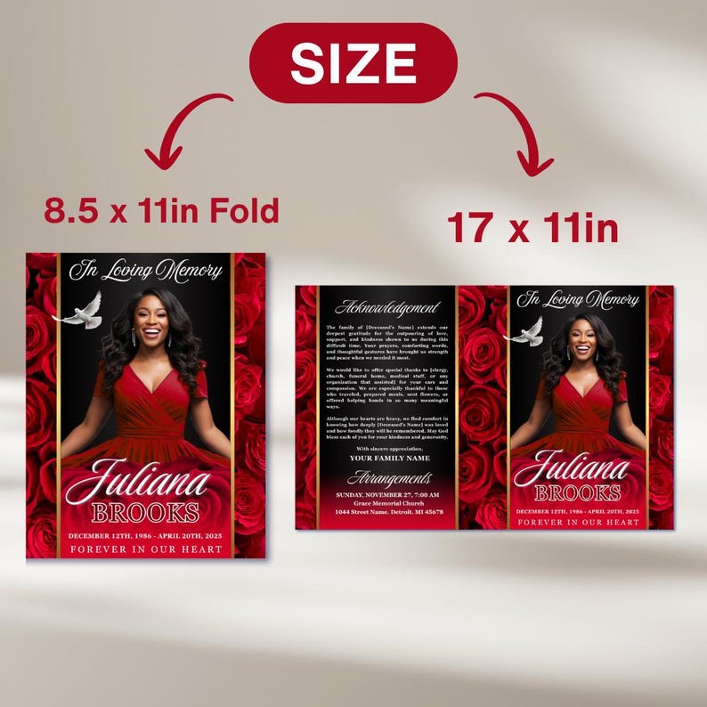 Red Roses Funeral Program Template: Celebration of Life (canva, 8 Pages ...