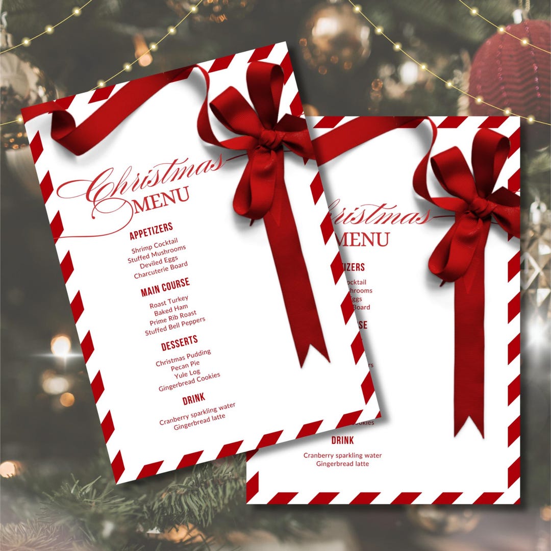 Hand Drawn Christmas Menu Template, Holiday Dinner Party (printable ...
