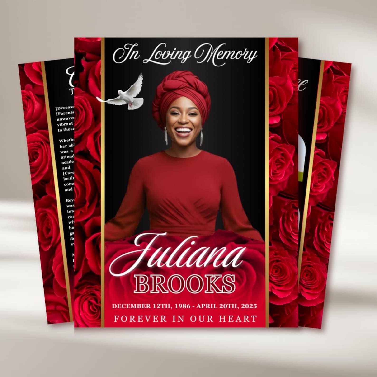 Red Roses Funeral Program Template: Celebration of Life (canva, 8 Pages ...
