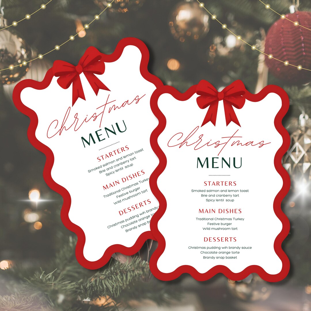 Editable Christmas Menu Template, Hand Drawn Bow (printable Download ...