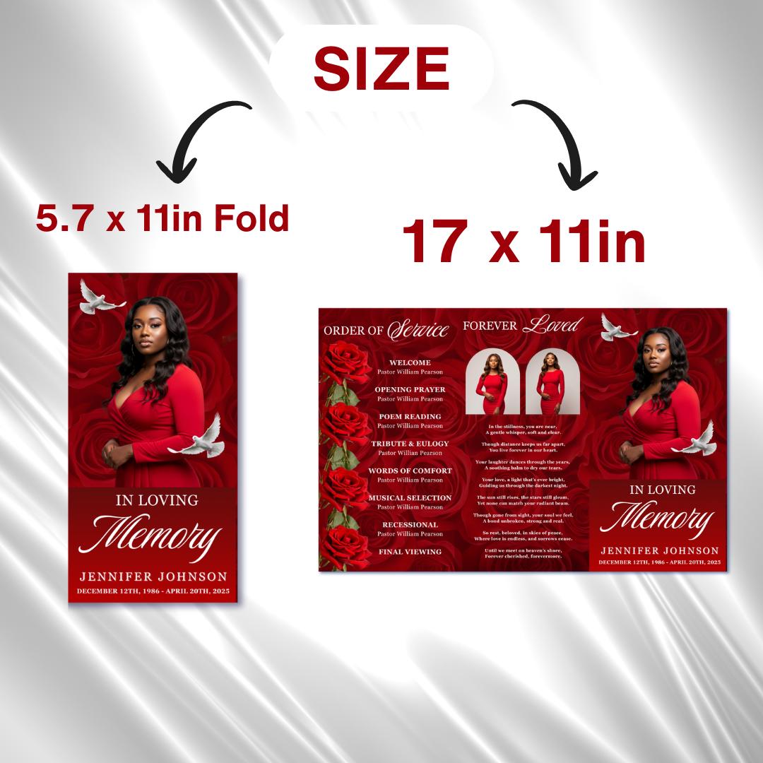 Red Funeral Program Template: Trifold Memorial, Celebration of Life ...