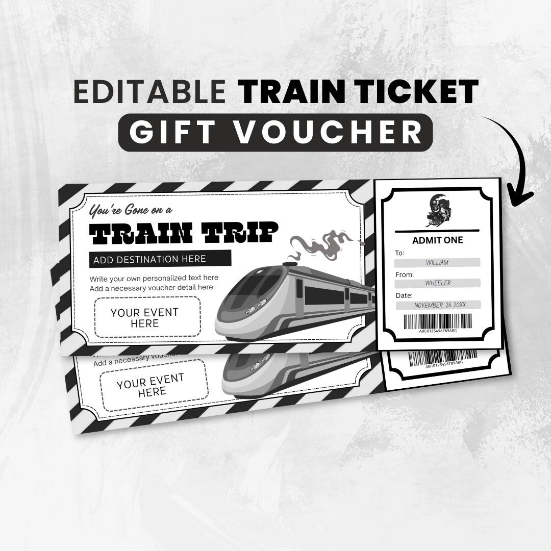Editable Train Ticket Gift Voucher, Printable Boarding Pass (digital ...