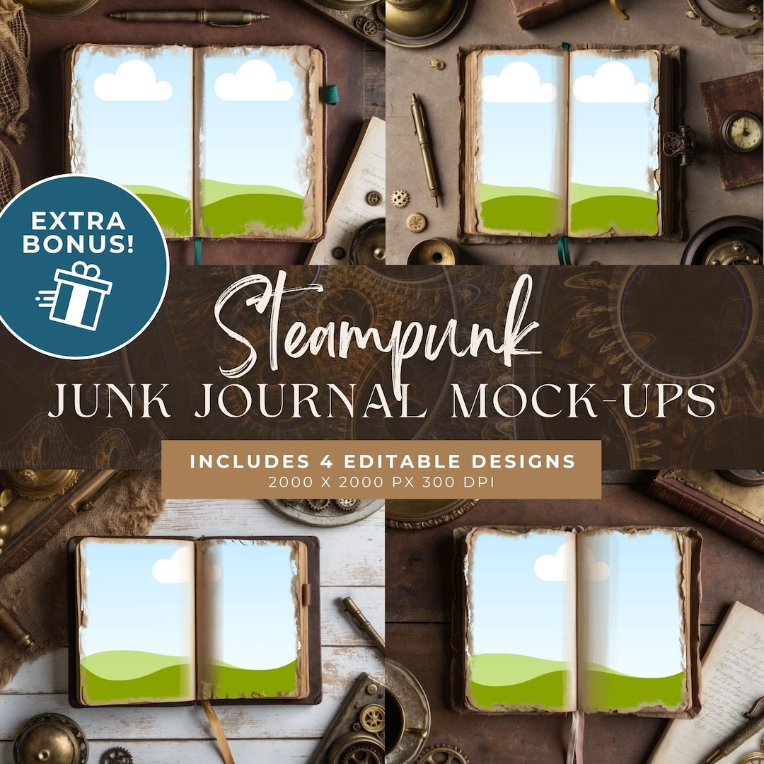 Junk Journal Mockups, Vintage Junk Journal Mockup, STEAMPUNK Journal ...