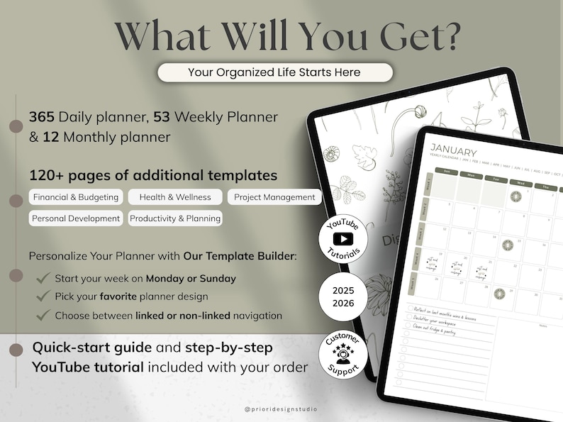 All-in-one 2025 2026 Digital Planner for iPad Android Goodnotes ...