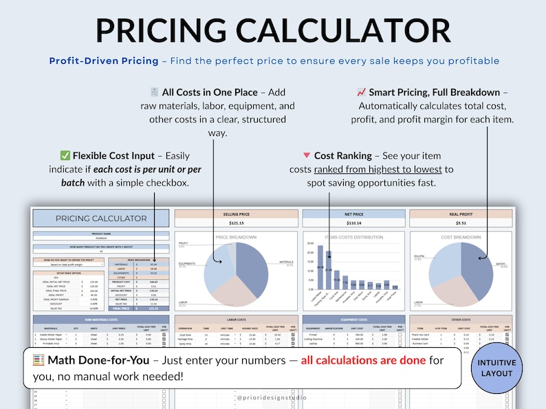 Pricing Calculator for Small Business Google Sheets Excel Handmade ...