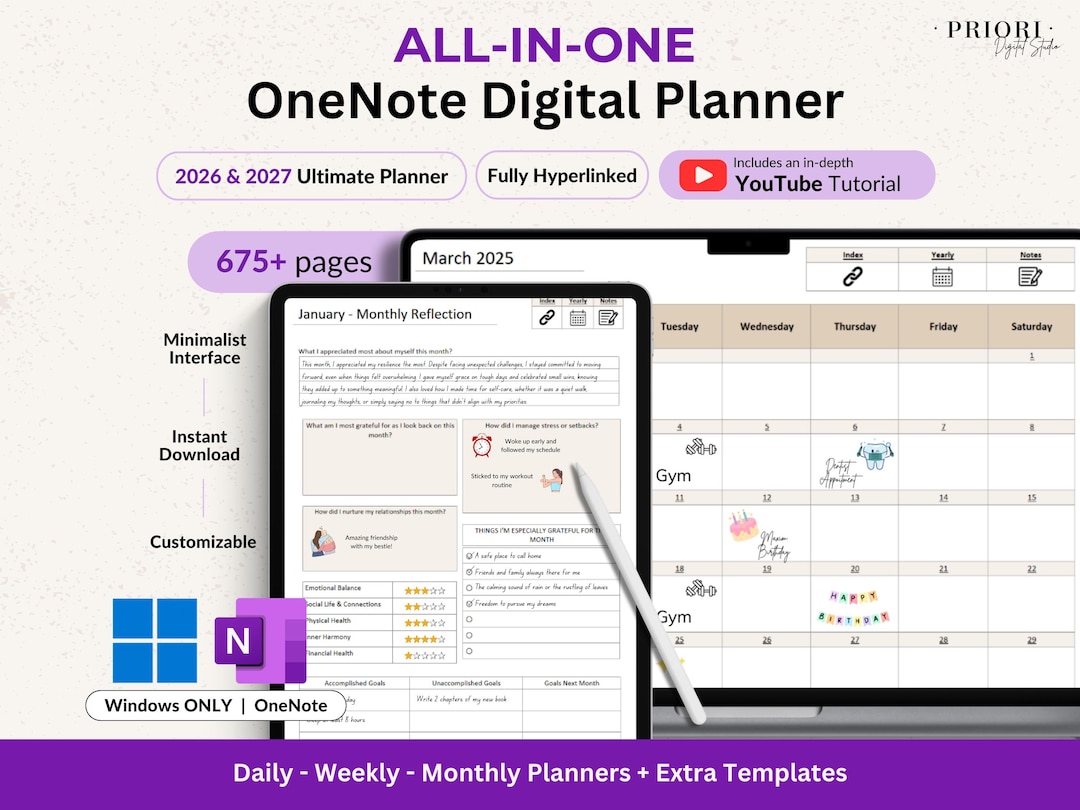 Onenote Planner 2026 2027 Digital Onenote Templates Hyperlinked Planner ...
