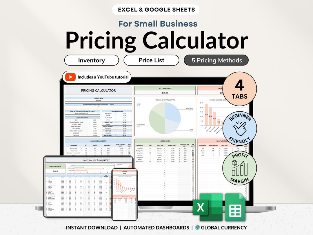 Product Pricing Calculator Spreadsheet Small Business Pricing Template ...