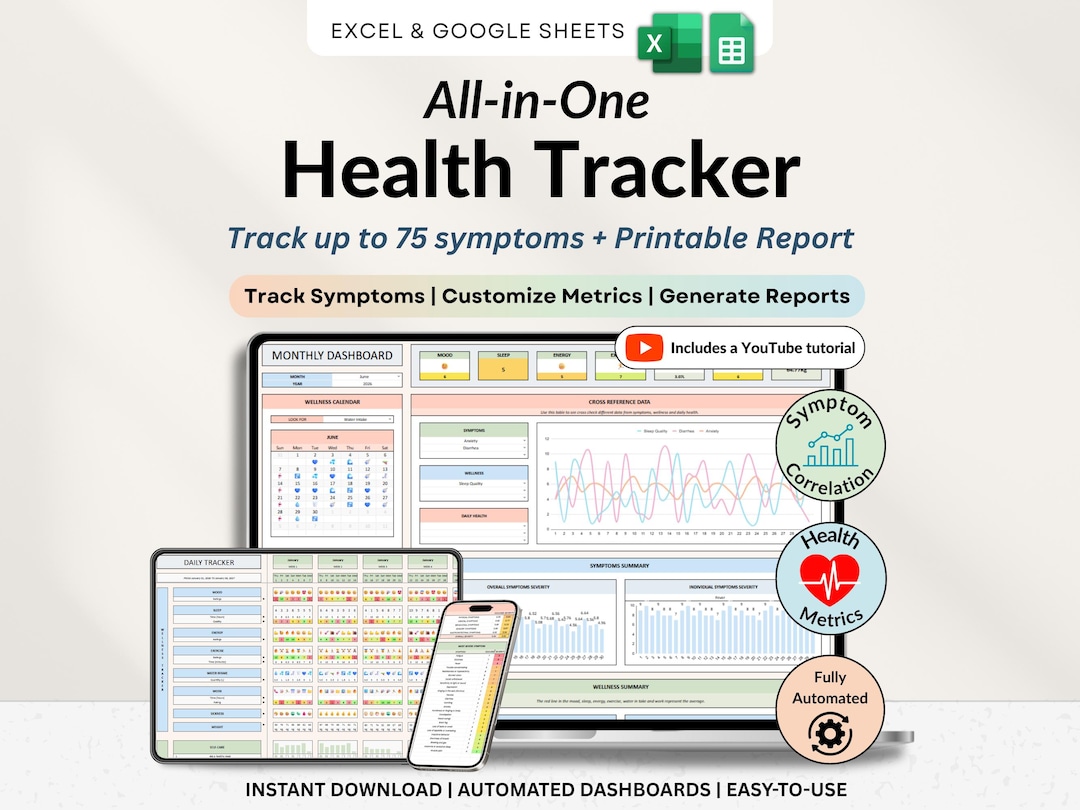 Health Tracker Spreadsheet Google Sheets Chronic Illness Symptom Log ...