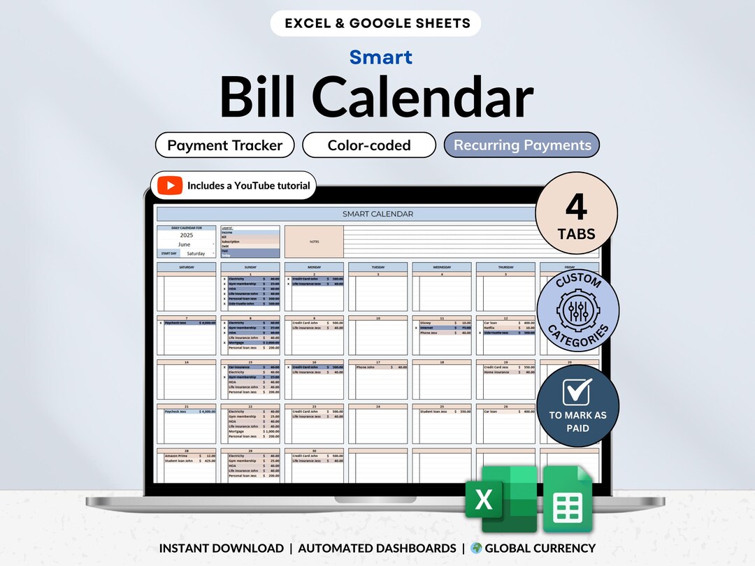 Monthly Smart Bill Planner 2026 Google Sheet Bill Tracker Spreadsheet ...