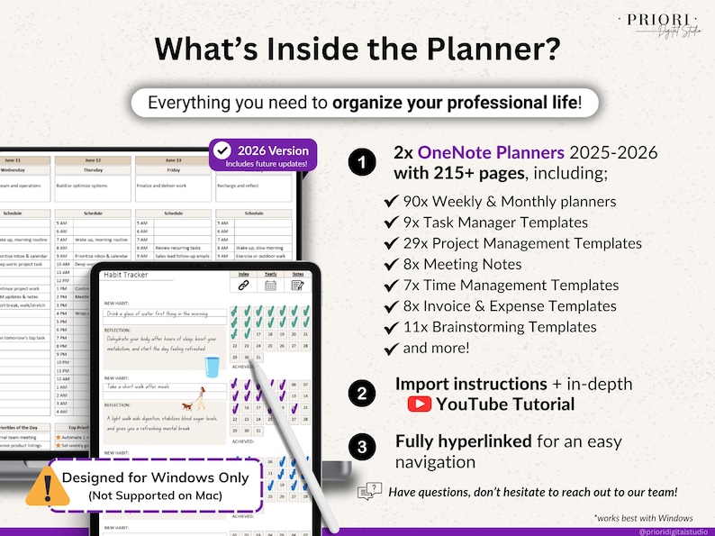 Onenote Planner 2025 2026 Professional One Note Template for Work ...