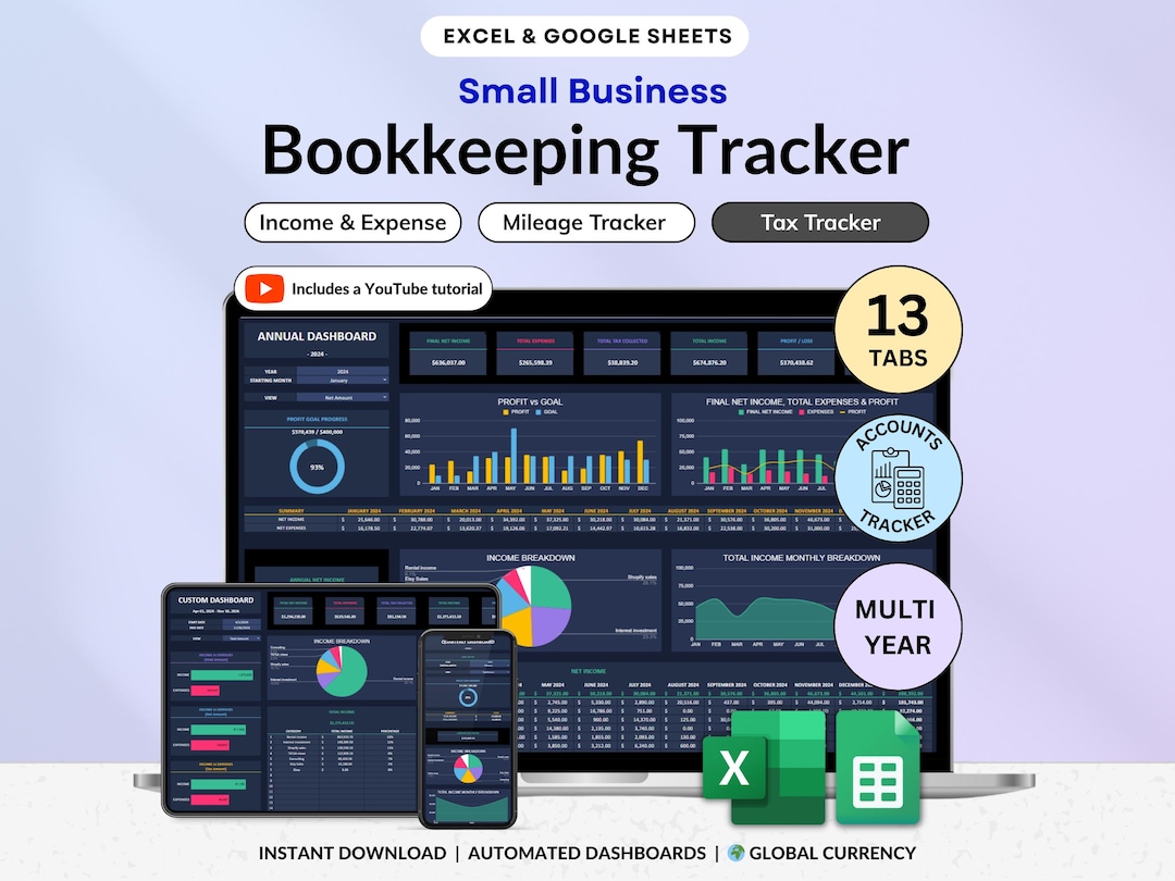 Small Business Bookkeeping Google Sheets Dark Mode Income Expense ...