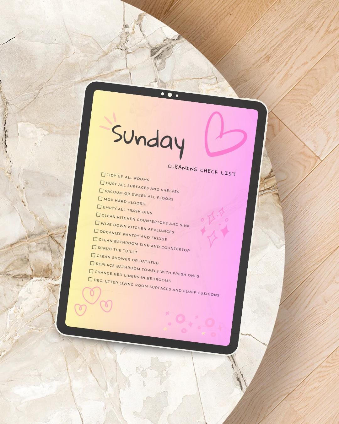 Sunday Cleaning Checklist, Printable Weekly Sick List, Pink Orange ...