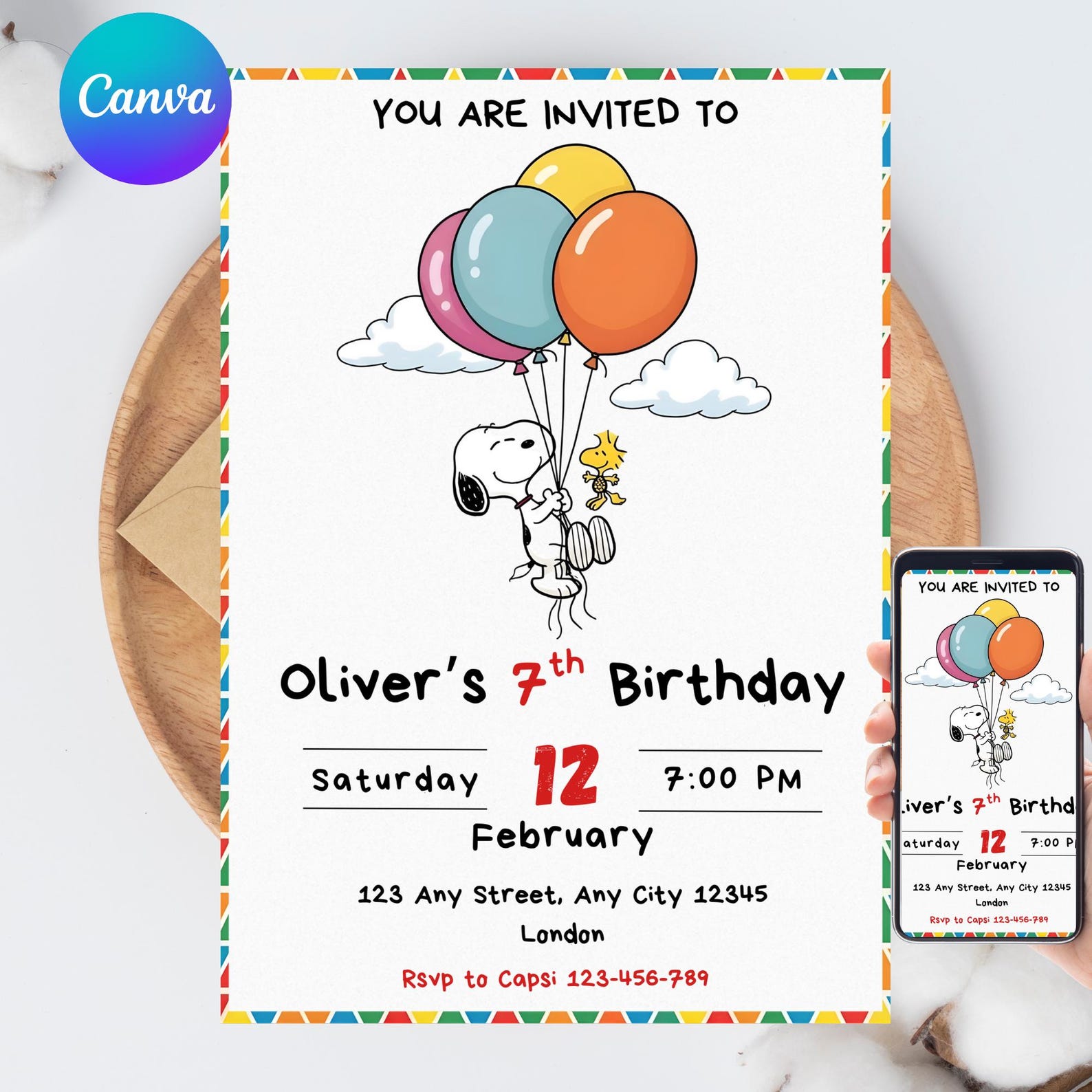 Snoopy Birthday Invitation, Editable in Canva, the Peanuts Birthday ...