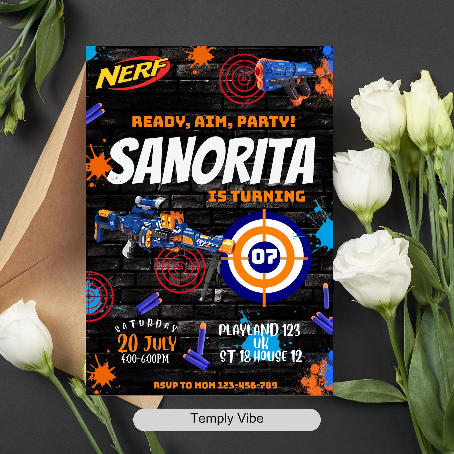 Kids Editable Nerf Birthday Invitation Template, Printable Birthday ...