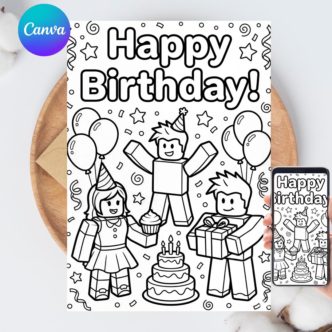 Happy Birthday Coloring Card DIGITAL | Colouring Greeting Card for Kids ...