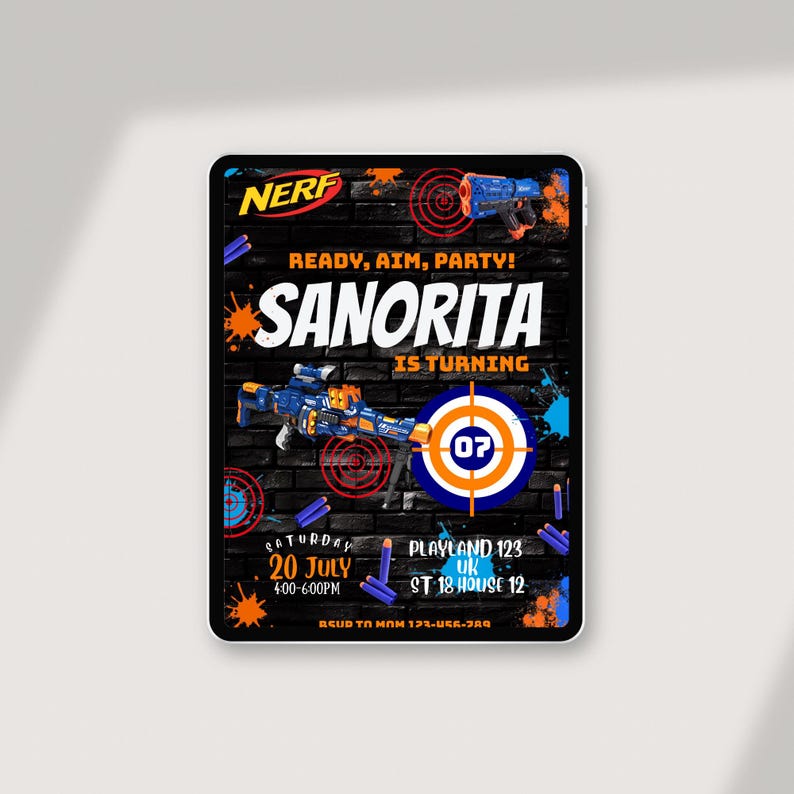 Kids Editable Nerf Birthday Invitation Template, Printable Birthday ...