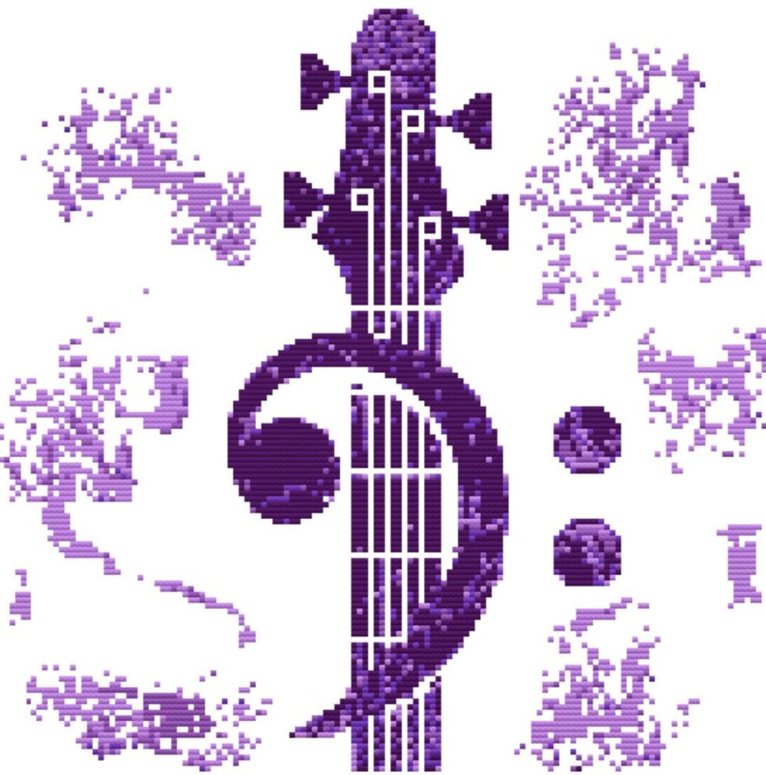 Bass Clef Bass Guitar Purple Splatter Cross Stitch Pattern - Etsy