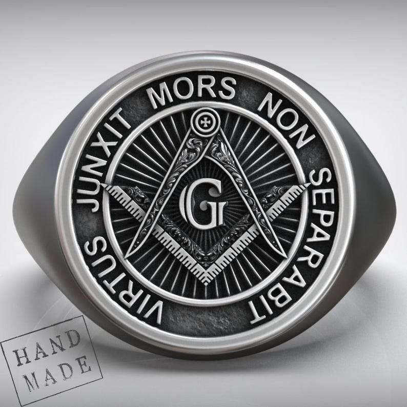 Freemason Silver Signet Ring, Brotherhood Symbols (men's Size Options ...