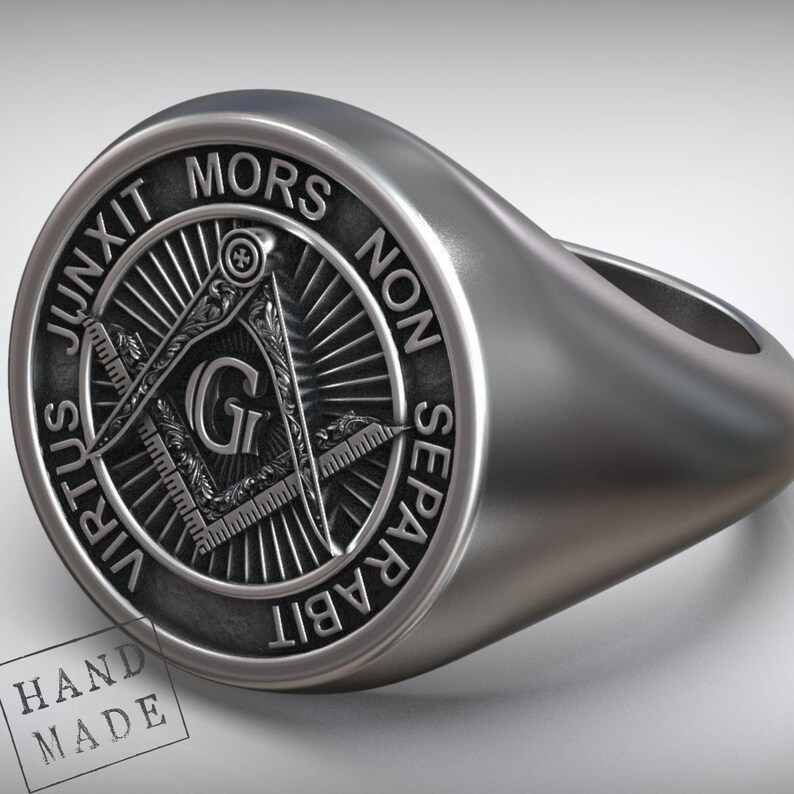 Freemason Silver Signet Ring, Brotherhood Symbols (men's Size Options ...