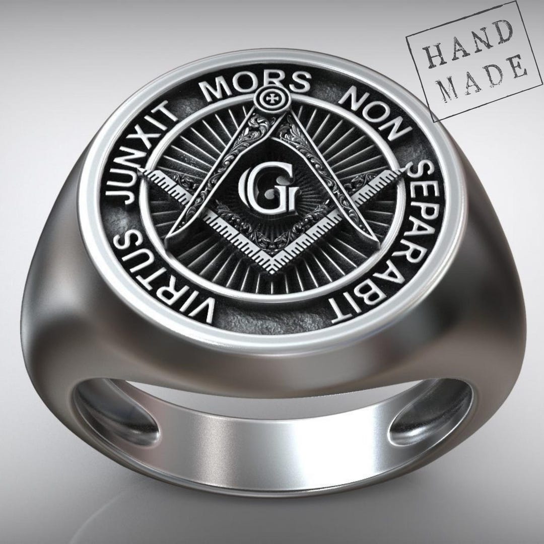 Freemason Silver Signet Ring, Brotherhood Symbols (men's Size Options ...