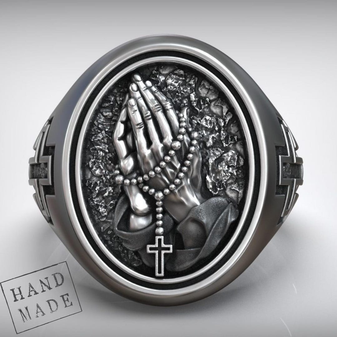 Praying Hands Rosary Ring, Catholic Ring, Christian Jewelry, Men's ...