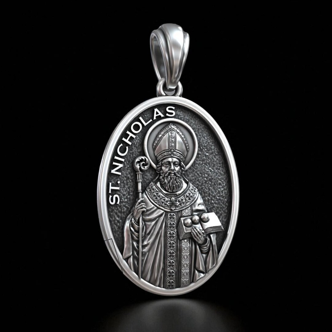 Saint Nicholas Medallion Necklace: Sterling Silver Orthodox Icon Amulet ...