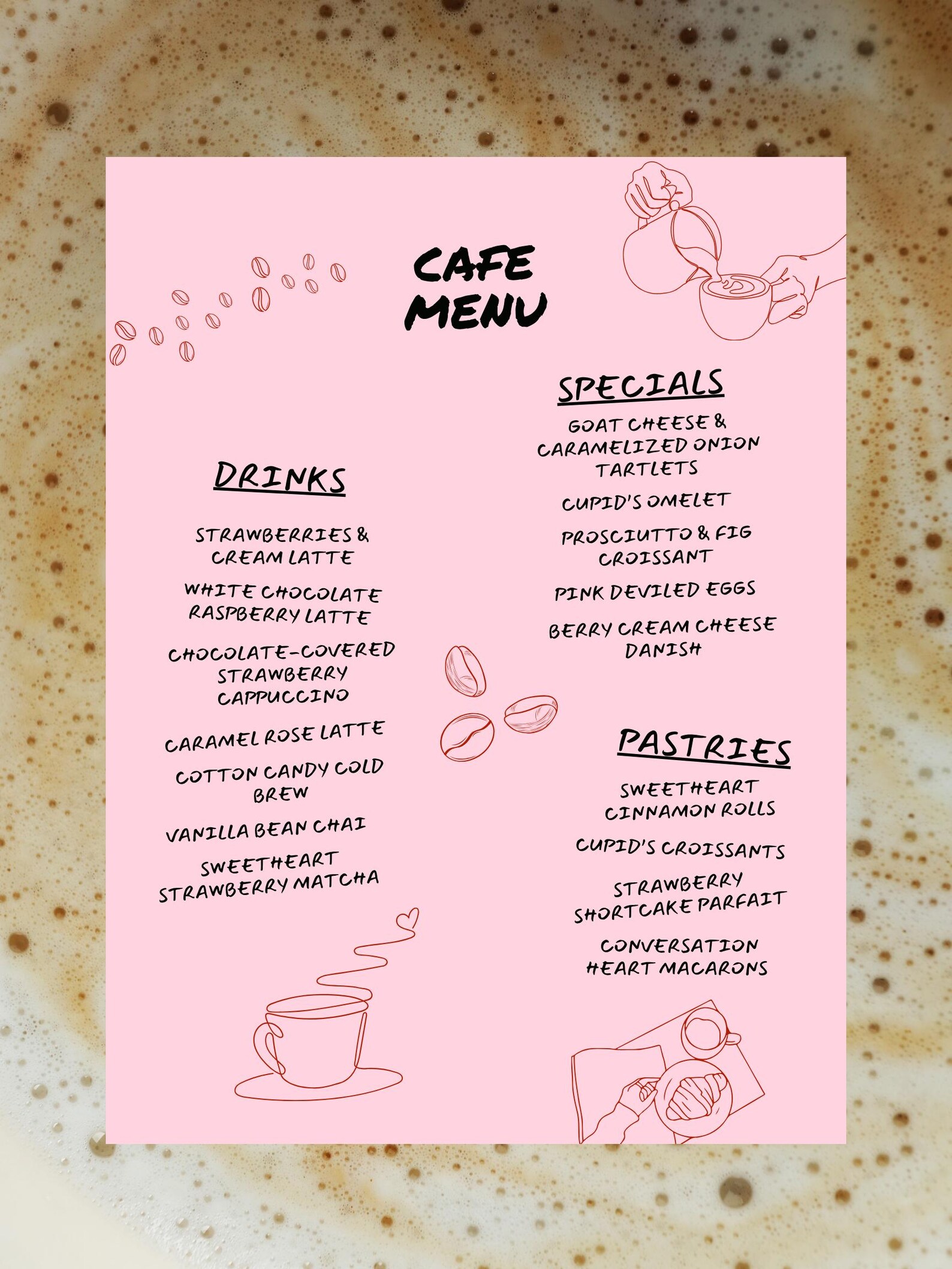 Cupid Cafe Valentine’s Day Menu, Pink Coffee Shop Menu Template ...