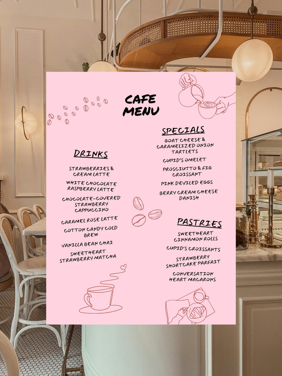 Cupid Cafe Valentine’s Day Menu, Pink Coffee Shop Menu Template ...