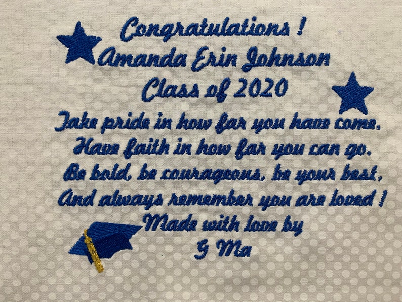 Custom Embroidered Graduation Quilt Label With Stars and - Etsy
