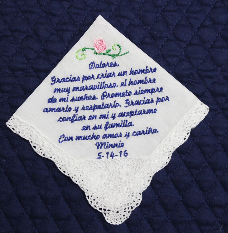 Embroidered Mother of the Groom Spanish Handkerchief --with Pink Rose ...