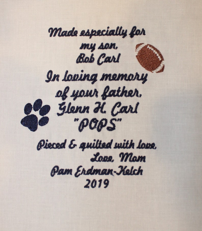 Embroidered Quilt Label for Memory Quilt; in Loving Memory; With ...